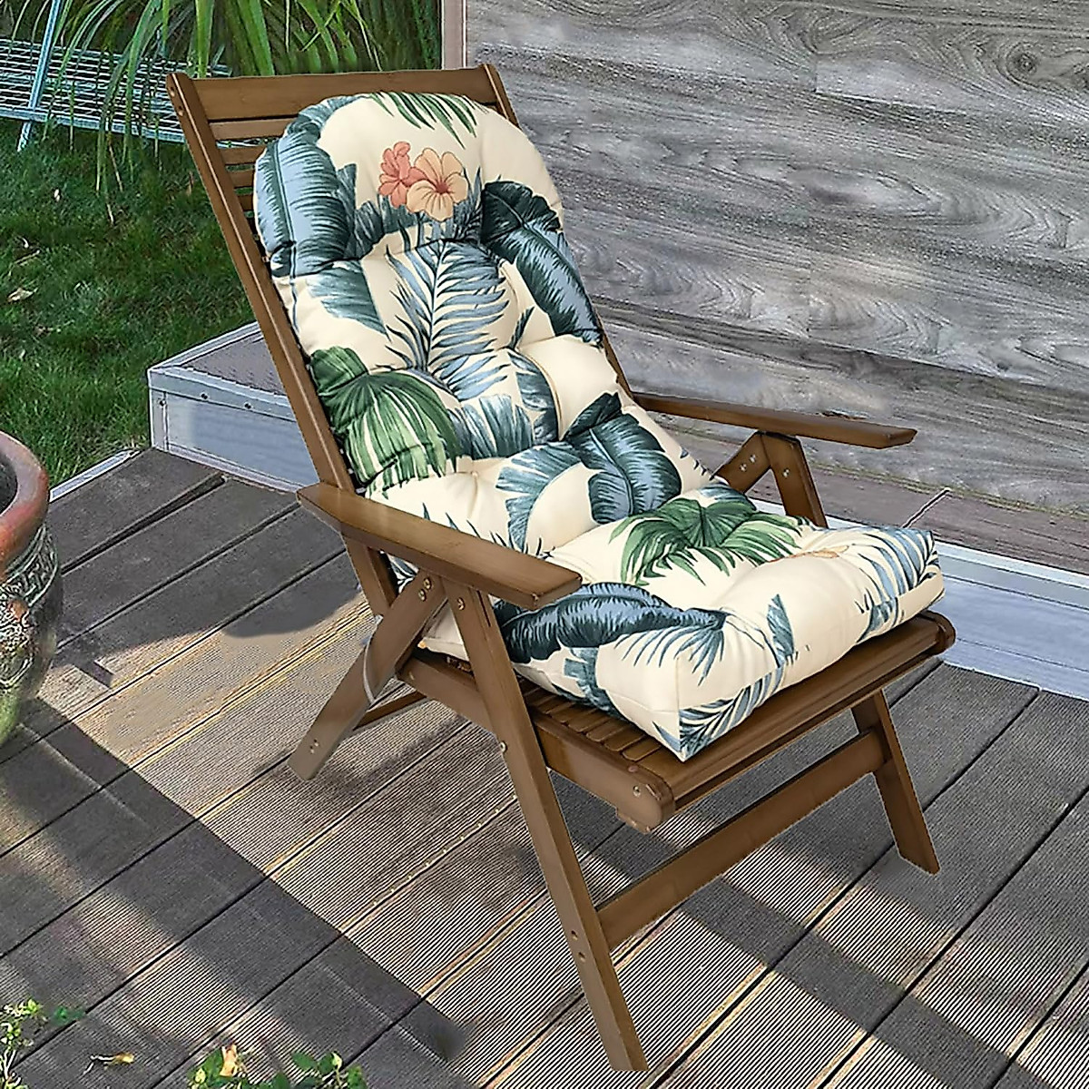 COGINQUS Indoor/Outdoor Rocking Chair Cushion Waterproof 43.3×19.7in-All Weather Patio&High Back Chair Cushions with Ties,Thicken Outdoor Garden Furniture Chair Pads Replacement (Hawaiian)