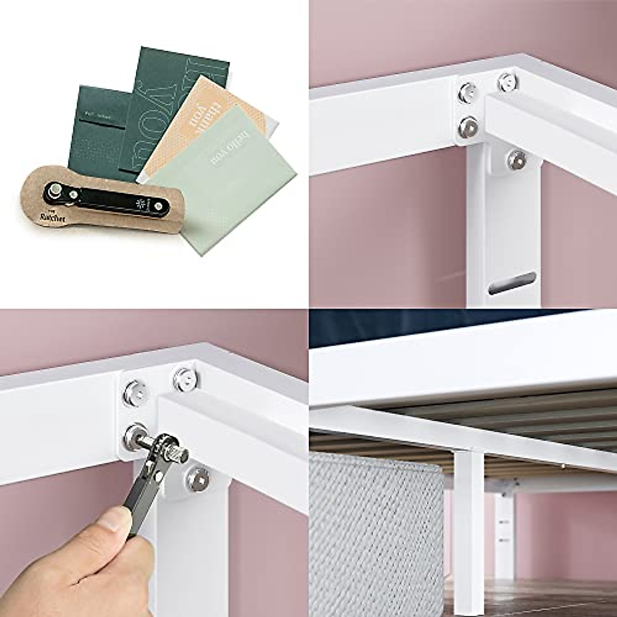 ZINUS Mia Metal Platform Bed Frame / Wood Slat Support / No Box Spring Needed / Easy Assembly, White, Full