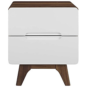 Modway Origin Contemporary Mid-Century Modern 2-Drawer Bedroom Nightstand in Walnut White