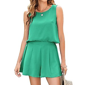 ROYLAMP Women's Summer 2 Piece Outfits Tank Sleeveless Crop Tops Culottes Shorts Sets Casual Travelling Rompers Bright Green XL