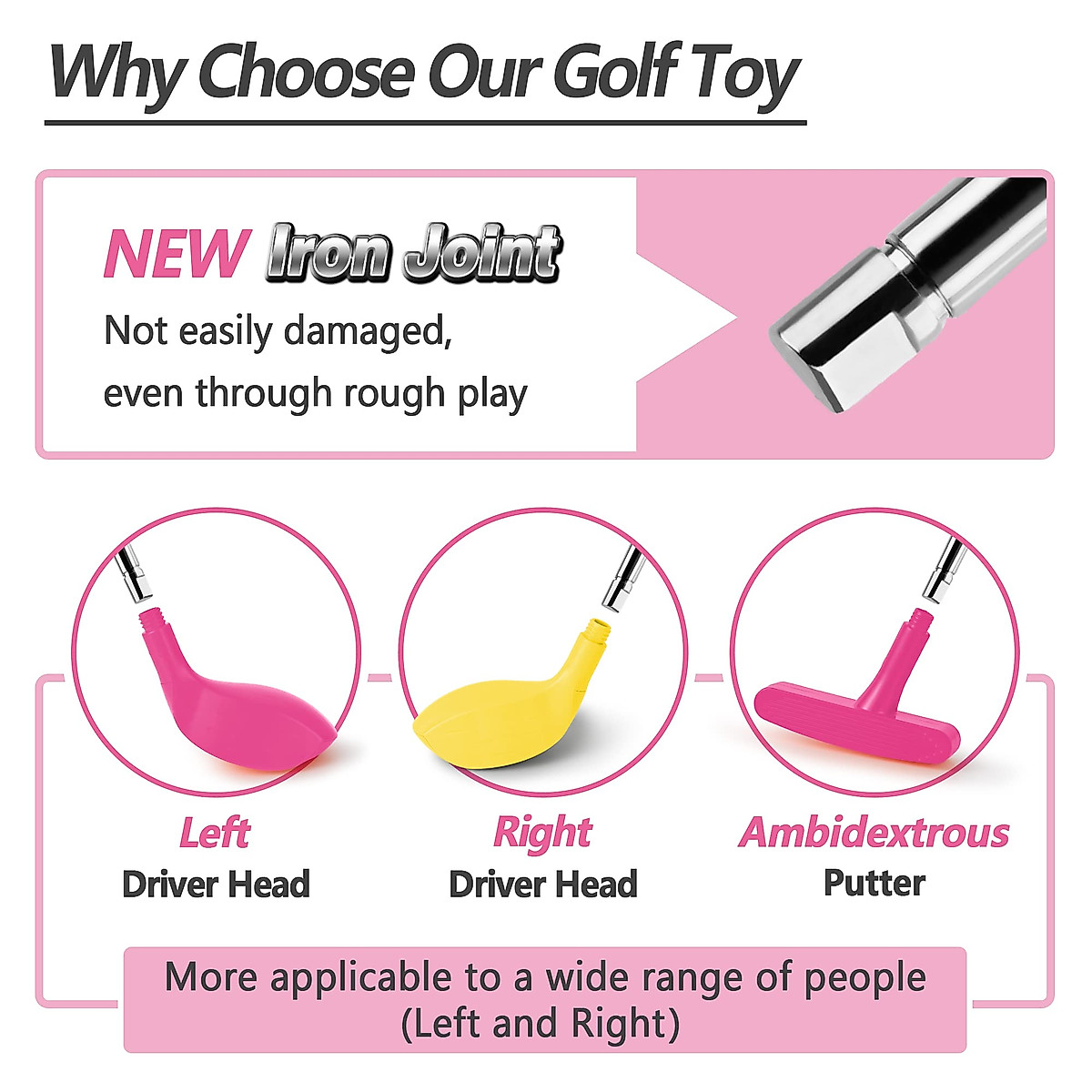 iPlay, iLearn Golf Toys Set for 3 4 Year Olds Girl, Toddler Outdoor Sport Gift, Kids Pink Outside Playset W/Left Right Club Head 15 Balls Unicorn Sticker, Active Birthday Gifts for Age 5 6 7 8 Child
