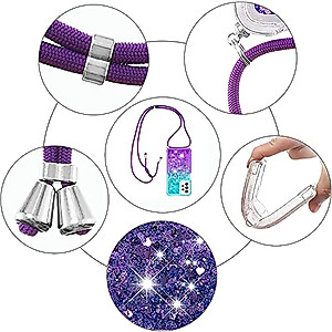 HOUSON for Samsung Galaxy A32 5G Case, Moving Liquid Holographic Sparkle Glitter Case with Crossbody Lanyard Strap, Girls Women Bling Diamond Ring Slim Protective Case for Galaxy A32 5G Purple