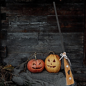 LOGOFUN Halloween Witch Broom Witch Broomstick with Ribbon Plastic Witch Broom Prop for Kids Adults Party Cosplay Costume Accessories - White