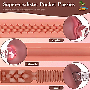 Sexy Slave Sex Toys Male Pocket Pussies Sex Toy - Trio Pack of 3 Mouth Sex Doll, Vagina Blowjob Male Masturbator, Anal Flesh Light, Silicone Stroker for Mens Pleasure, Consoladores Sex Toys for Men