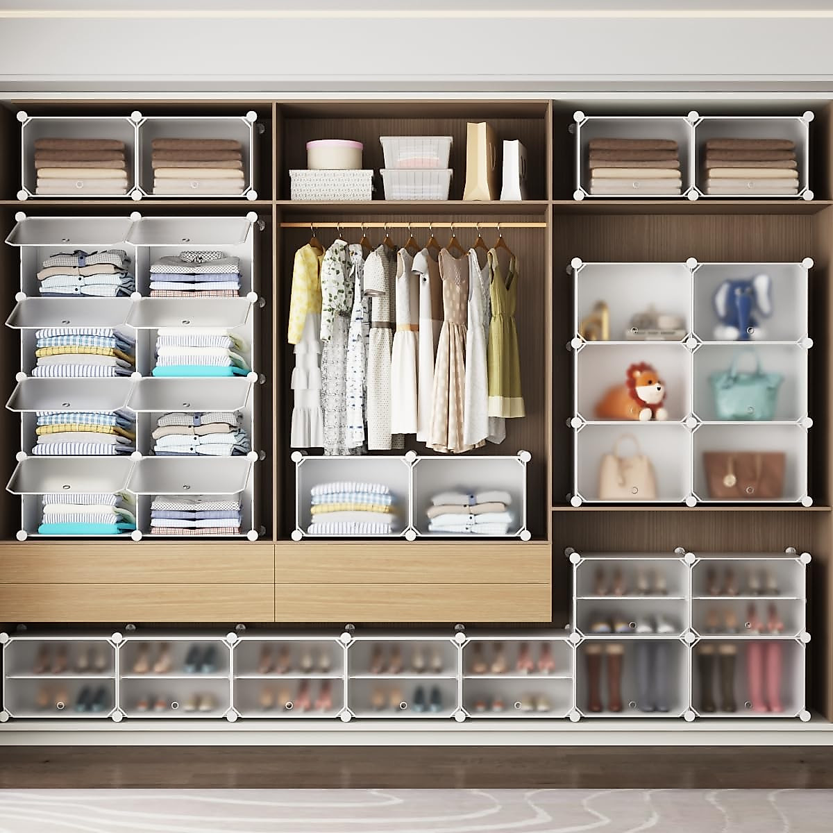 BASTUO Shoe Rack with Door, Plastic Enclosed Shoe Rack, Multi-Purpose Closed Shoe Rack, for Livingroom, Bedroom and Office (24 Pairs, White)