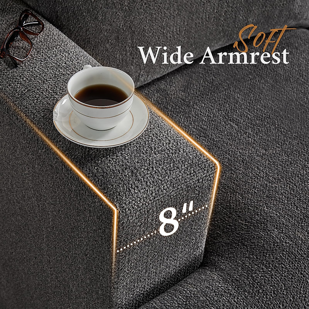 papababe Sofa, 3 Seater Modern Couches with Extra Deep Seats, 89" Wide Comfy Couches for Living Room, Bedroom(Grey,Chenille)