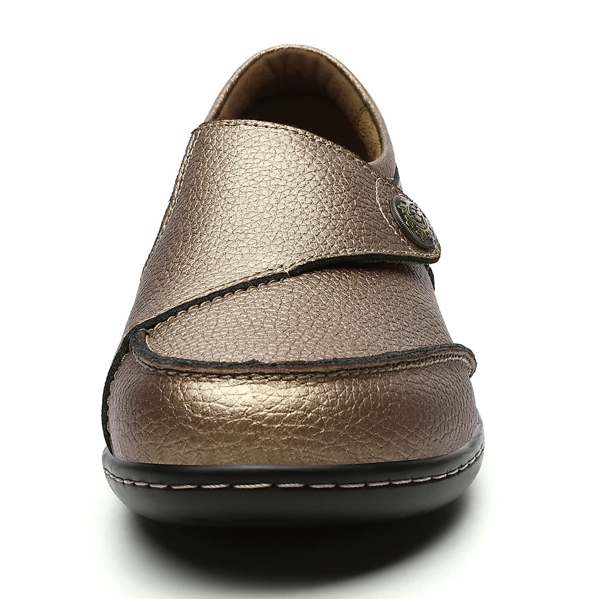 Geoeleph Women's Gold Loafers Casual Slip-Ons Comfort Walking Flats Leather Driving Moccasins 8 M US