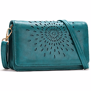 APHISON Multi-Function Small Crossbody Bags For Women,Cell Phone Shoulder Bag,Clutch Purse,RFID Wristlet Wallet,Card Holder Peacock-Blue