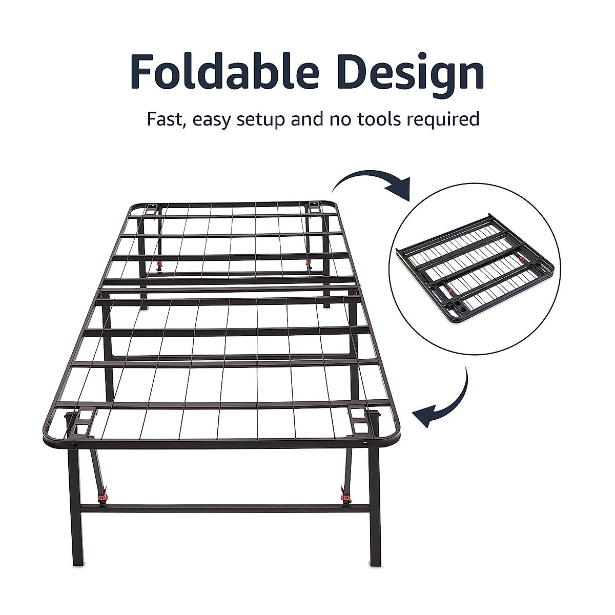 Amazon Basics Foldable Metal Platform Bed Frame with Tool Free Setup, Sturdy Steel Frame, No Box Spring Needed, Full, Black, 75 x 54 x 18 inches (LxWxH)