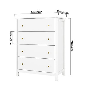 HOUSUIT White Dresser with 4 Drawers, Modern Dresser Chest of Drawers, 4 Drawer Dresser, Tall Wood Dresser Storage Cabinet for Living Room, Entryway, Hallway, Ivory White