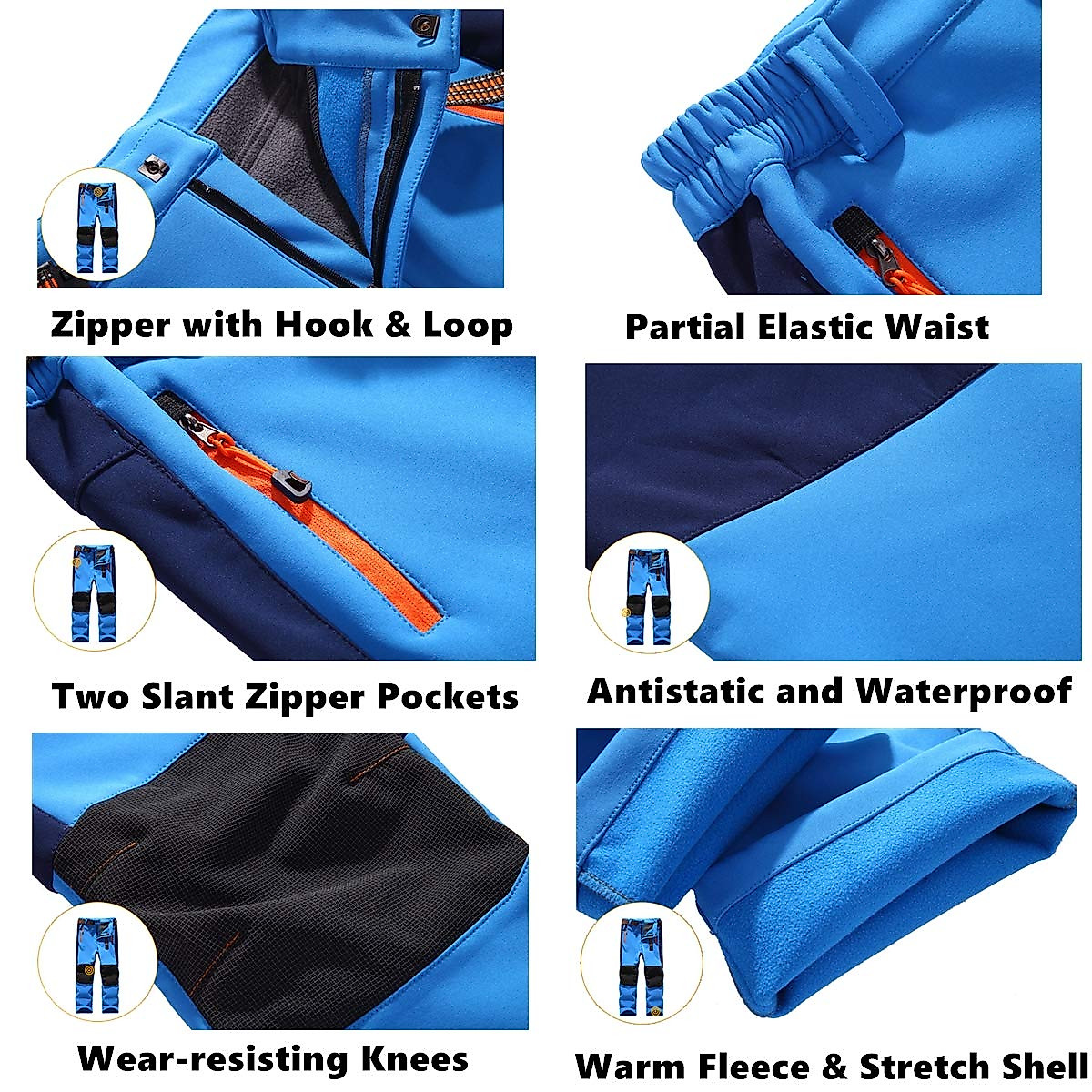 Jessie Kidden Kids Boys Girls Youth Waterproof Windproof Hiking Ski Snow Pants Elastic Waist Warm Insulated Fleece Lined Winter Pants #16010-Light Blue,10-12Years