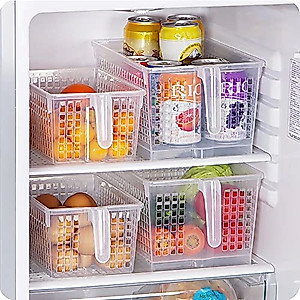 Hedume 4 Pack Plastic Storage Bins with Handle, BPA-Free Kitchen Pantry Cabinet Refrigerator Food Storage Organizer for Snacks, Food, Produce, Pasta