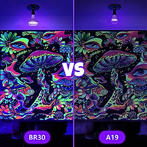 TigQiang White Casing Black Light Bulbs, Blacklight Bulb 6 Packs, 120W Equivalent, E26 BR30 LED Black Light Bulb 385-400nm for Halloween Christmas Decor, Body Paint, Glow Party, Fluorescent Poster