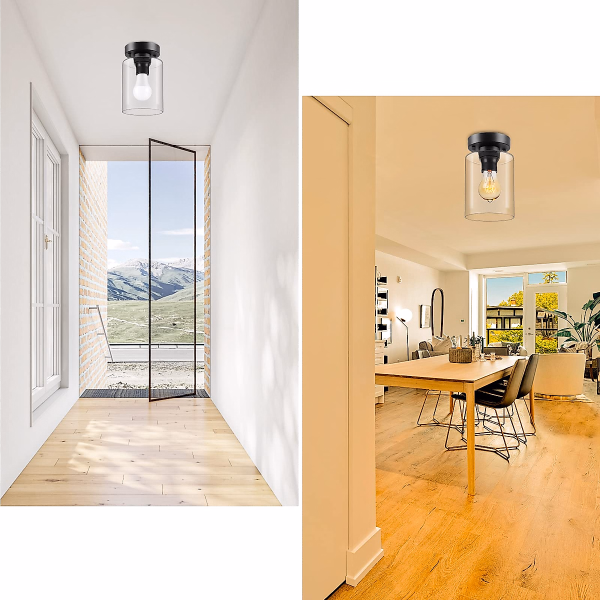 Boostarea Semi Flush Mount Ceiling Light, Industrial Hanging Ceiling Pendant Lamp With Clear Glass Shade, Farmhouse Light Fixture for Porch Hallway Corridor Kitchen Bathroom Bedroom, Bulb Not Included