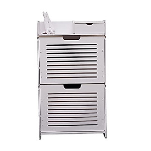 DYRABREST 2 Tier Modern Shoe Cabinet, White Tipping Shoe Rack Storage Organizer with 2 Drawer Shoe Cabinet,2 Pairs Per Level Entryway Cabinet Stand for Boots Regular Heels, Sneakers, Slippers