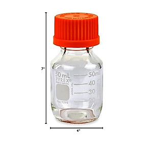 Corning PYREX 1395-50, 50mL Round Media Storage Bottles, with GL32 Screw Cap (Single)
