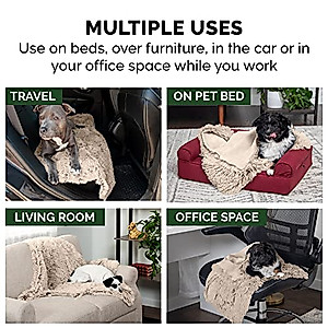 Furhaven Waterproof Throw Blanket for Dogs & Indoor Cats, Washable - Shaggy Plush Calming Long Faux Fur & Velvet Dog Blanket - Taupe, Medium