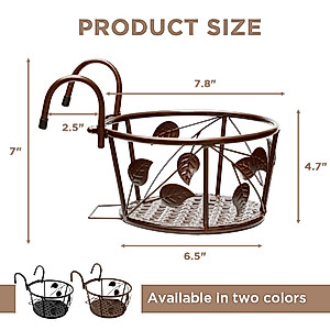 Neisrai Iron Art Metal Railing Flower Pot Hanging Basket for Indoor Pot Holder Hanger 3 Pack Outdoor Plants Perfect for Porches and Patio Decor Leaf Pattern (Black)