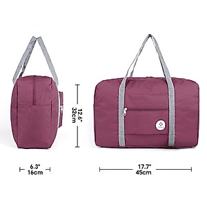 Narwey For Spirit Airlines Foldable Travel Duffel Bag Tote Carry on Luggage Sport Duffle Weekender Overnight for Women and Girls (1112 Wine Red)