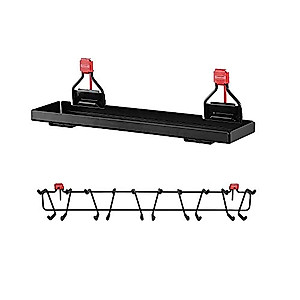 Rubbermaid 20 Pound Capacity Heavy Duty Metal Shed Tool and Accessory Shelf and 50 Pound Capacity 34 Inch Heavy Duty Storage Shed Tool Rack (1 Pack)