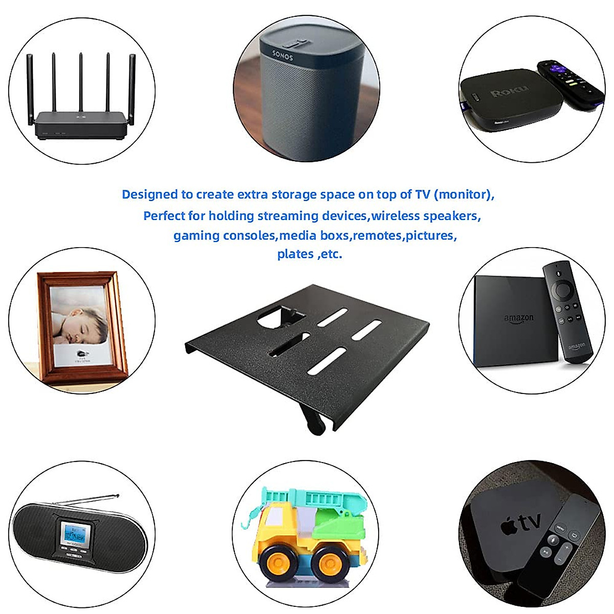 ZANOLY Monitor Top Shelf Screen Top Shelf TV Top Shelf Adjustable Storage Bracket Computer Screen Shelf for Media Boxes, Game Console, Router and Home Decor，2pck