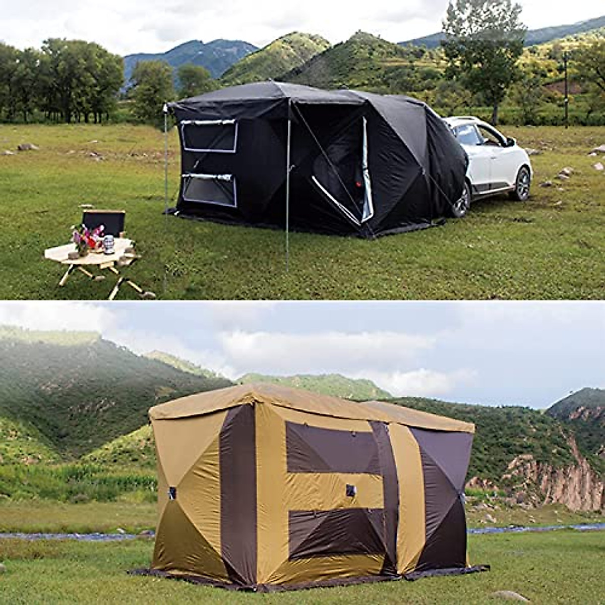MERAXI Car Rear Tent Automatic Pop Up Tailgate Tent Rear Door Hatch Tent - SUV Trunk Tents Car Tail Tent with Big Screen & Extendable Awning
