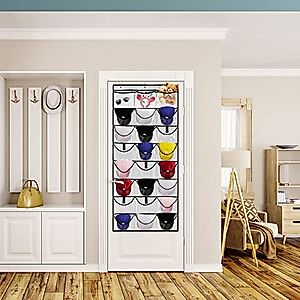 YOUHODA Hat Racks for Baseball Caps with Fixed Velcro, 24 Pockets Over-the-door Hat Organizer with 3 Hooks, 21 Curve Cap Holder & 3 Deep Storage Pockets, Gray