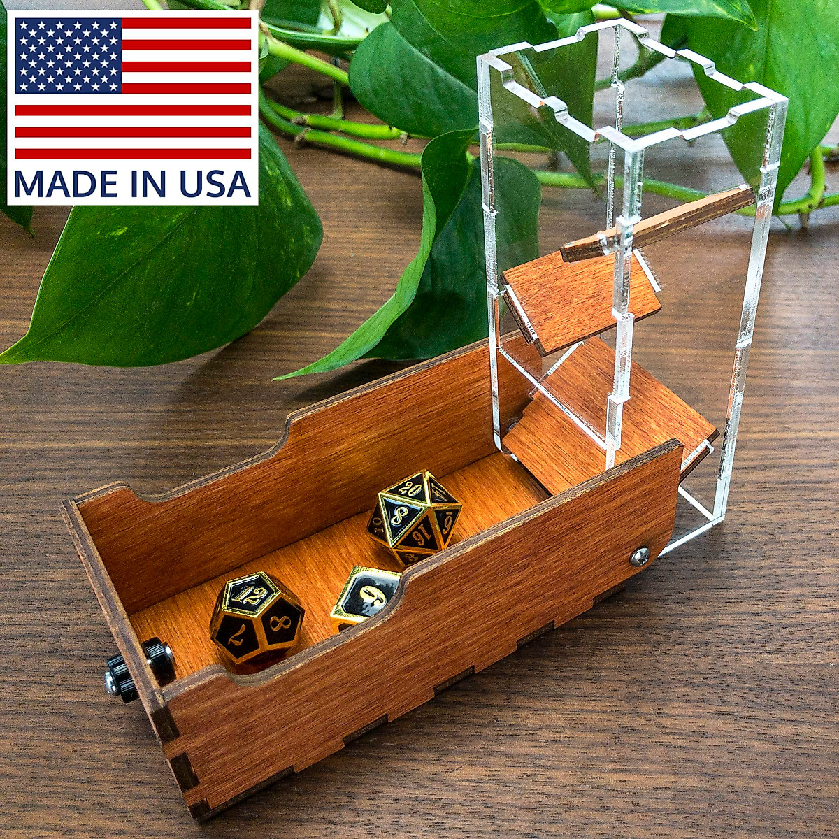 C4Labs Micro Travel Portable Dice Tower AND Dice Vault | Fits Standard Seven Set of Dice (Gunstock)