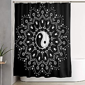 HODKHNO Yin Yang Mandala Shower Curtains Sets with Non-Slip Rugs, Toilet Lid Cover and Bath Mat Waterproof Bathroom Decor 4Pcs Set (72 x 72In)
