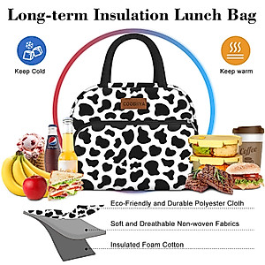 Coobiiya Lunch Bag Women, Lunch Box Lunch Bag for Women Adult Men, Small Leakproof Cute Lunch Tote Large Capacity Reusable Insulated Cooler Lunch Container for Work/Office/Picnic/Travel-Cow