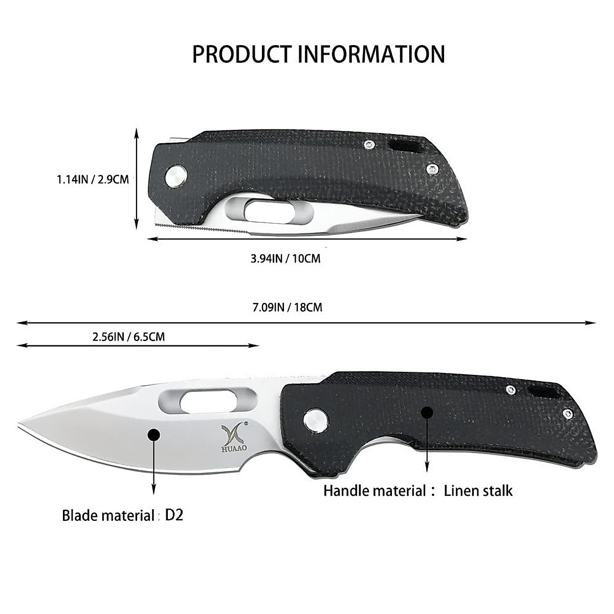 2.56'' D2 Steel Blade Linen Handle with Clip Mini Folding Pocket Knife,Camping Portable EDC Tool,Outdoor Survival Knives,Christmas Gift for Men (Black Handle)