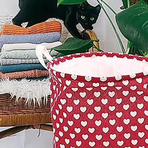 Zerodeko Drawstring Laundry Hamper Dirty Clothes Basket Collapsible Clothes Hamper Folding Clothes Container Storage Bin with Handle for Home Bedroom Organization Red