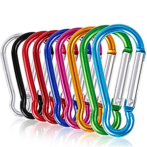 UPINS 100 Pcs Multicolored Aluminum Keychain Carabiner Spring Clip D Shape Hook Durable Sport Accessories for Outdoor Home RV Fishing Hiking Traveling Backpack
