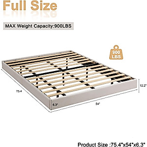 GAZHOME Full Bed Frame with LED Lights, Modern Upholstered Platform Bed Frame no Headboard, Full Size Led Bed,No Box Spring Needed, Easy to Assemble,Antique White