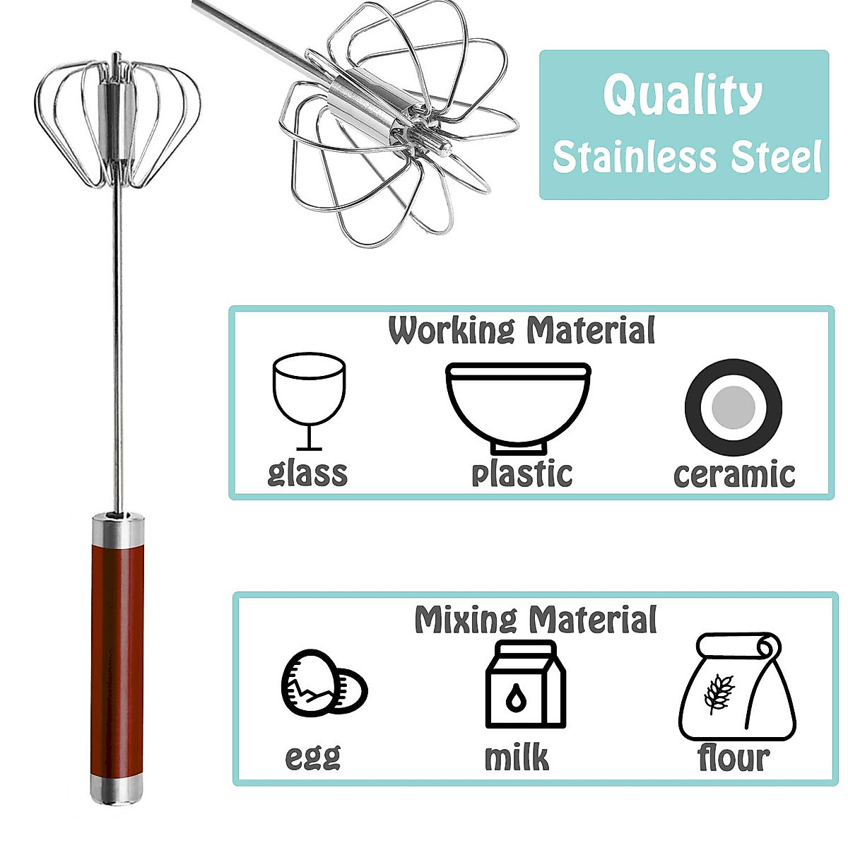Semi-automatic Whisk, Stainless Steel Egg Beater, Hand Push Rotary Whisks Mixer Stirrer for Making Cream, Whisking, Beating and Stirring (3 Color)