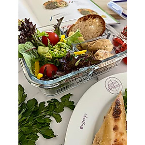 Portion Perfection Portion Control Container - Glass Meal Prep Containers Reusable for Food/Lunchbox 3pk, Oven-safe, 3 Compartment with Lids, Practical Weight Control, Clear Instruction Guide