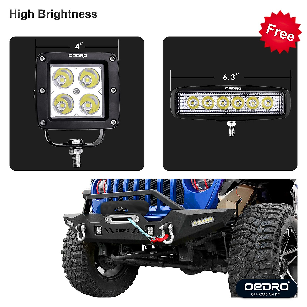 OEDRO Front & Rear Bumpers w/Tire Carrier Compatible for 2018-2025 Jeep Wrangler JL & Unlimited JLU (2/4 Doors), Full Width Back Bumper w/ 4 x LED Lights & Hitch Receiver & D-Rings & Reflective Armor