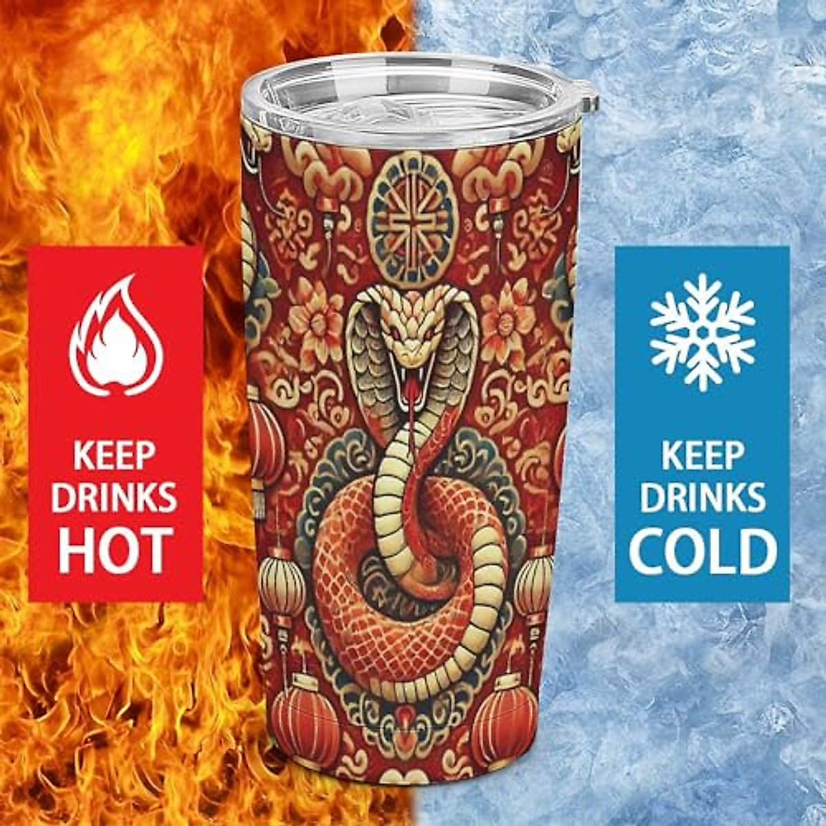 20oz Chinese New Year Snake Pattern Tumbler Stainless Steel, Vacuum Insulated Tumbler with Lid And Straw Unique Coffee Mug Travel Mug Gifts for Women Men