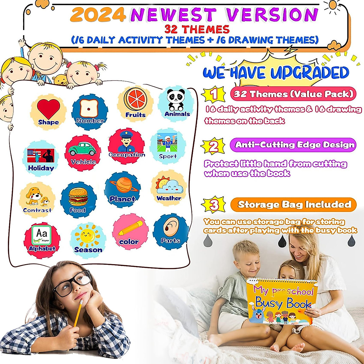 HeyKiddo Toddler Busy Book, New Upgraded Autism Toys for Kids, Preschool Activity Binder for Autism & Special Needs, Drawing/Educational Book for Home School Learning