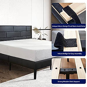 subrtex Twin Bed Frame with Headboard,Upholstered Faux Leather Mattress Foundation Platform with Solid Wood Slat Support,No Box Spring Needed,Noise-Free,and Easy Assembly Black