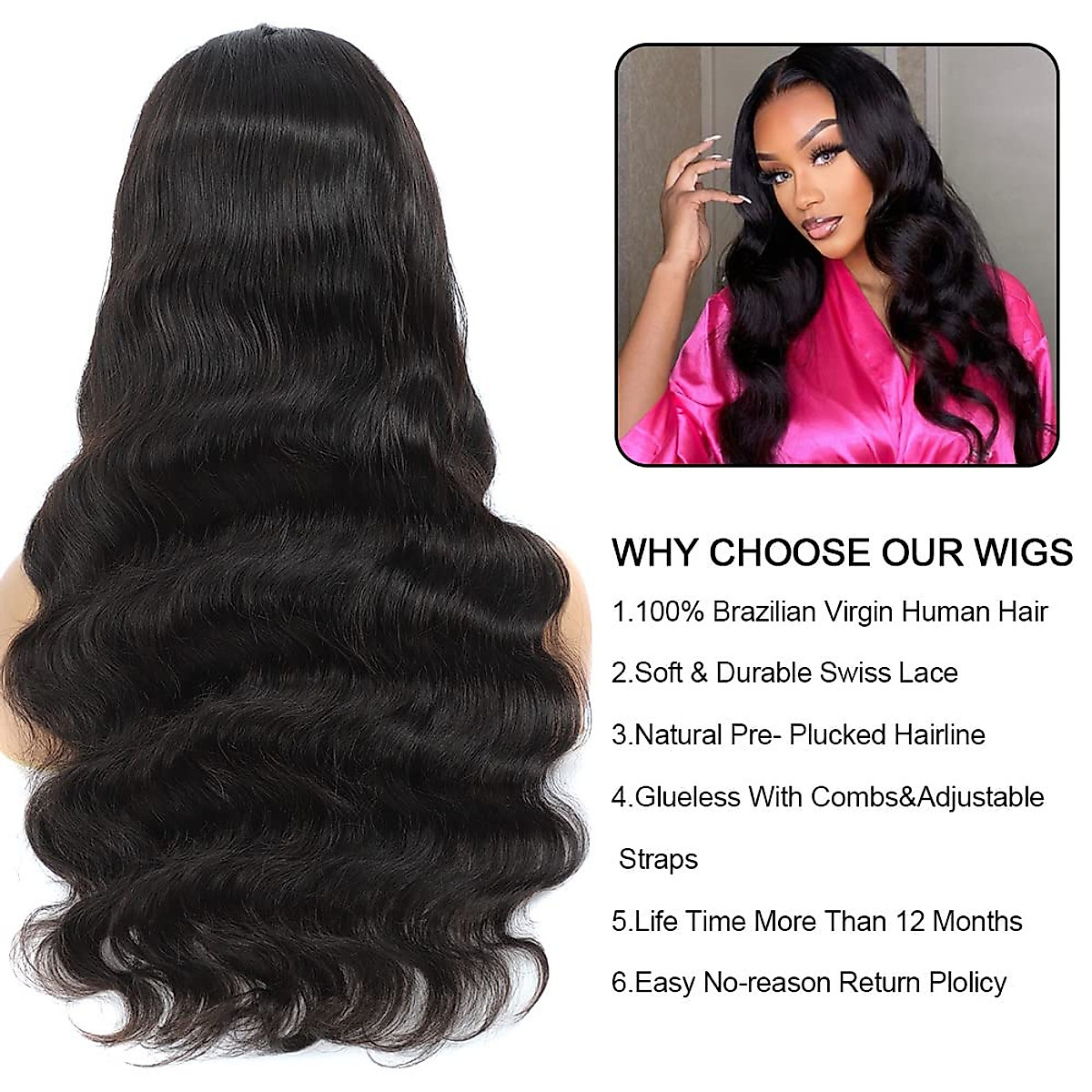 Oriole 4x4 Body Wave HD Transparent Lace Front Wigs Human Hair Glueless Wigs for Black Women Pre Plucked 150% Density Brazilian Virgin Lace Closure Wigs with Baby Hair Natural Color (16 Inch)