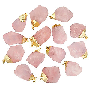 TUMBEELLUWA Natural Crystal Pendant Necklace Raw Stone Gemstone Gold Plated Healing Irregular Handmade Jewelry for Women,Rose Quartz