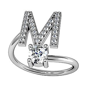 English Letter Style Diamond Inlaid Ring Korean Version Minimalist Combination with Open Ring Cock Ring Set Women Fashion Rings (M, 4x6x4cm)