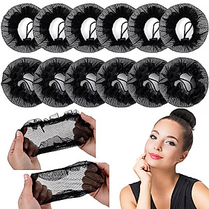 BBTO 12 Pcs Invisible Mesh Hair Nets for Ballet Buns, Sleeping and Wigs - Elastic Edge, Black