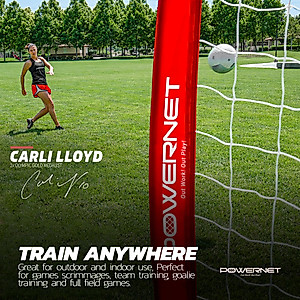 PowerNet Carli Lloyd Soccer Goal 24 x 8 | Regulation Goal Size | Portable Instant Net | Collapsible Metal Base | Quick Setup Easy Storage | 1 Goal+1 Wheeled Carrying Bag | Full Size