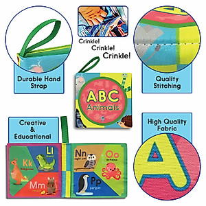 Spruce Lab Educational Soft Baby Books - 6 Cloth Book Set - Early Learning Sensory Development for Babies - Crinkle Touch and Feel Toddler Toy - High Contrast Infant Toys - Boy/Girl Baby Shower 0-2 yr