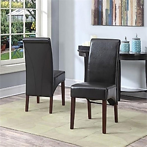 SIMPLIHOME Avalon Dining Chair Set in Tanners Brown, Solid Wood Frame, Vegan Leather Upholstery, Curved Design, Set of 2, 25.2 x 17.7 x 39.8 inches, for Dining Room