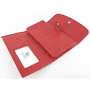 PELGIO Genuine Polished Stingray Skin Women's Trifold Clutch Wallet (Polished Black) (Black)