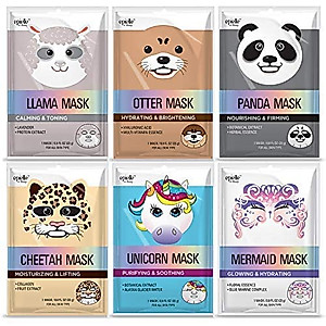 Epielle Character Sheet Masks | Animal Spa Mask | -For All Skin Types |spa gifts for women, Spa Gift, Birthday Party Gift for her, Spa Day Party, Girls Night, Fun Face Masks| (Assorted Character Mask-6pk )