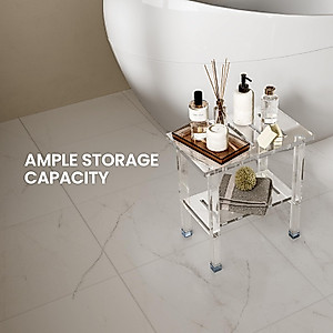 GOIOOIA Acrylic Shower Bench for Inside Shower 10.04" D X 15.55" W X 16.14" H, Heavy Duty (Hold Up to 300lbs) Bathroom Shower Stool with Storage Shelf, for Shaving Legs & Spa, Waterproof Non-Slip